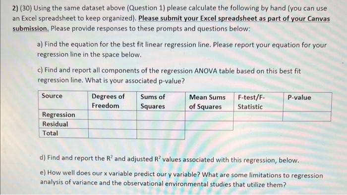 Solved 2) (30) Using the same dataset above (Question 1) | Chegg.com