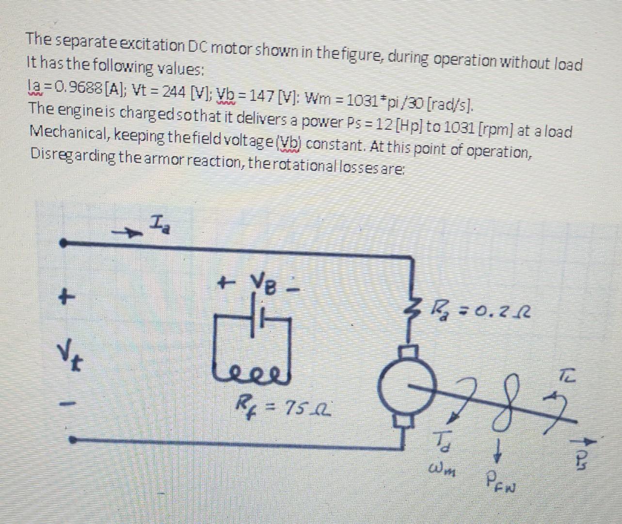 Solved The separate excitation DC motor shown in the figure, | Chegg.com