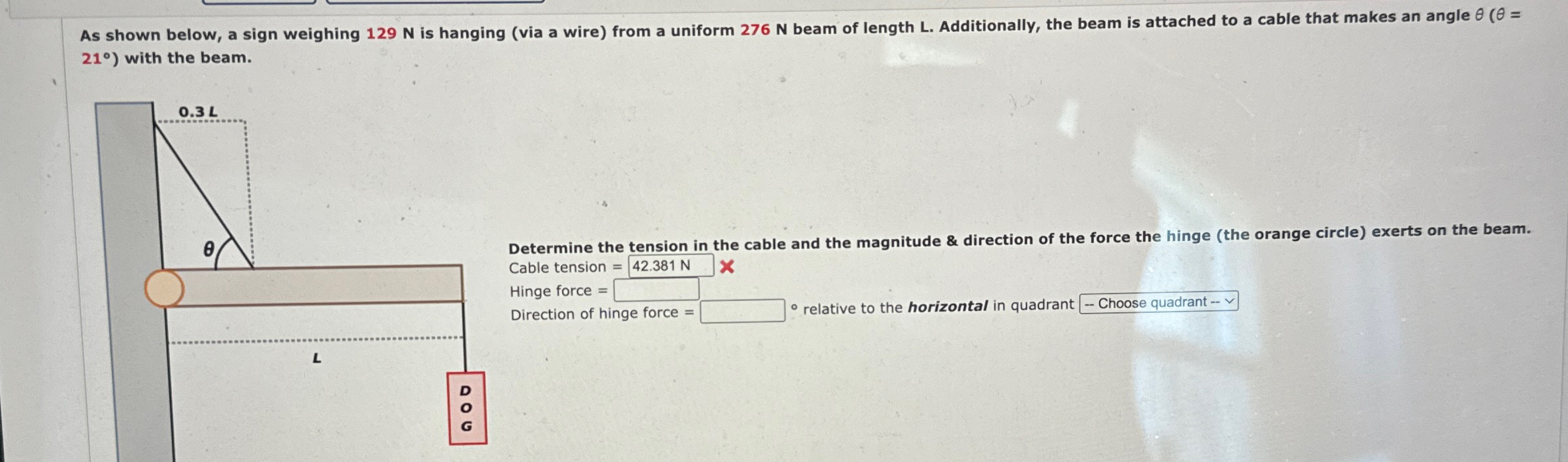 Solved (}Determine the tension in the cable and the | Chegg.com