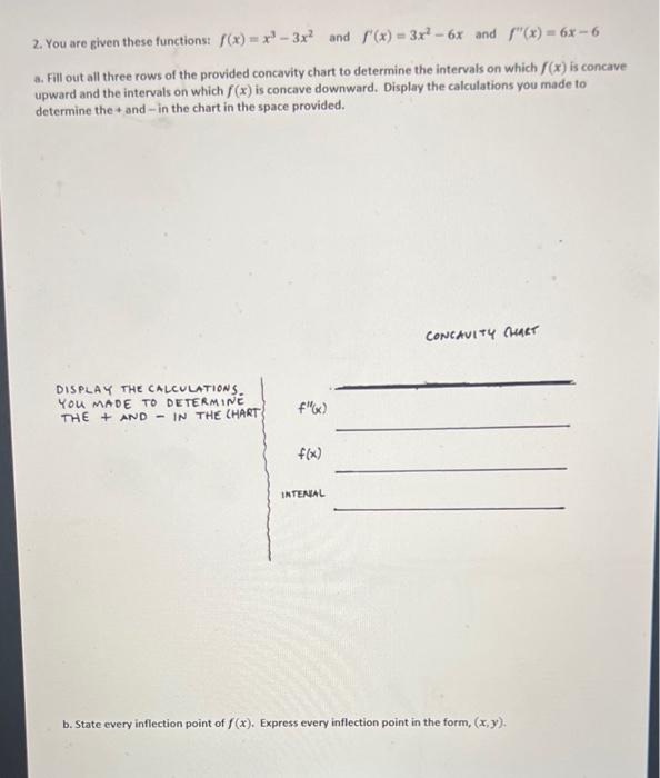Solved 2. You are given these functions: f(x)=x3−3x2 and | Chegg.com