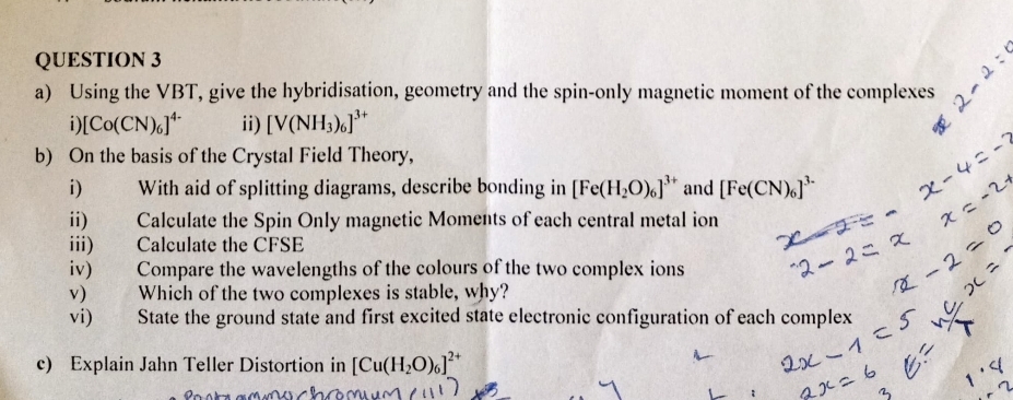 Solved QUESTION 3a) ﻿Using the VBT, ﻿give the hybridisation, | Chegg.com