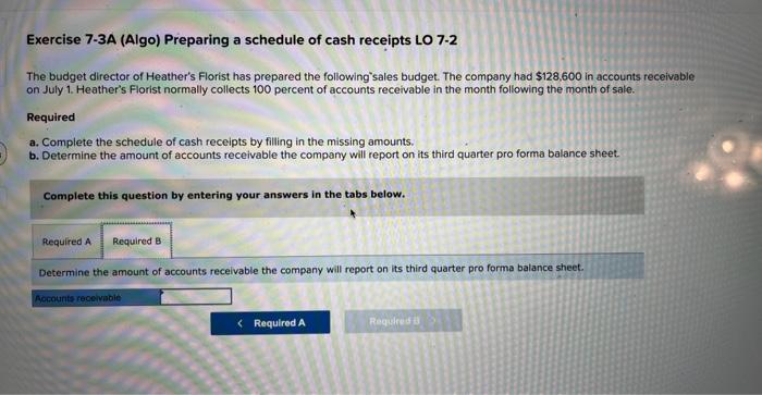 Solved Exercise 7-3A (Algo) Preparing a schedule of cash | Chegg.com
