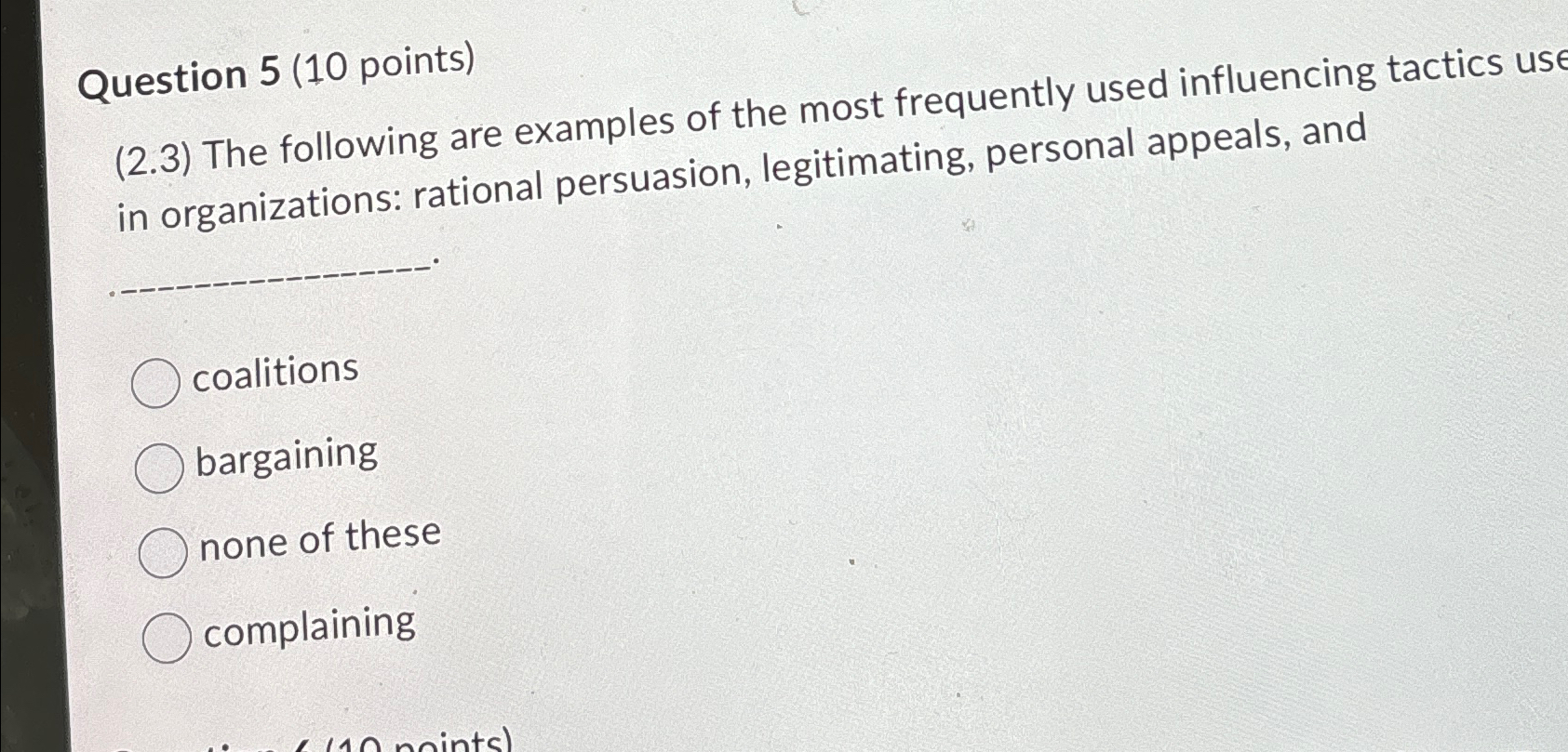 Solved Question 5 (10 ﻿points)(2.3) ﻿The following are | Chegg.com
