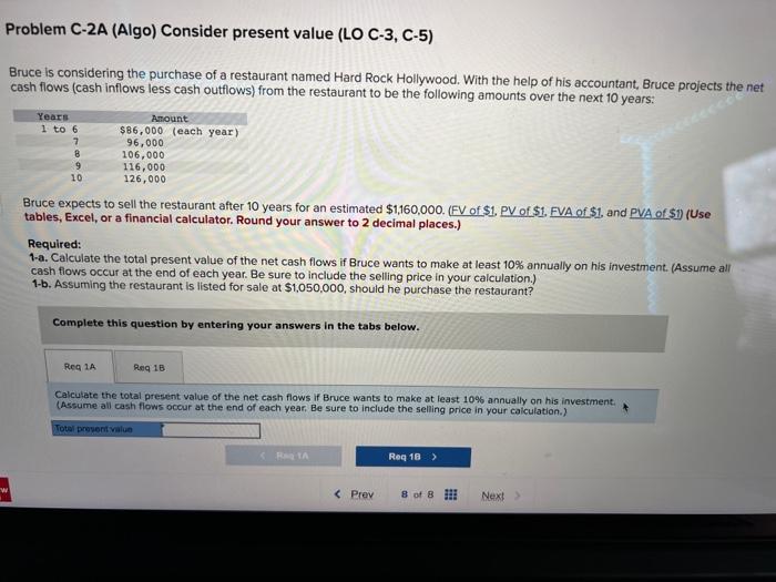 Solved Problem C-2A (Algo) Consider present value (LO C-3, | Chegg.com
