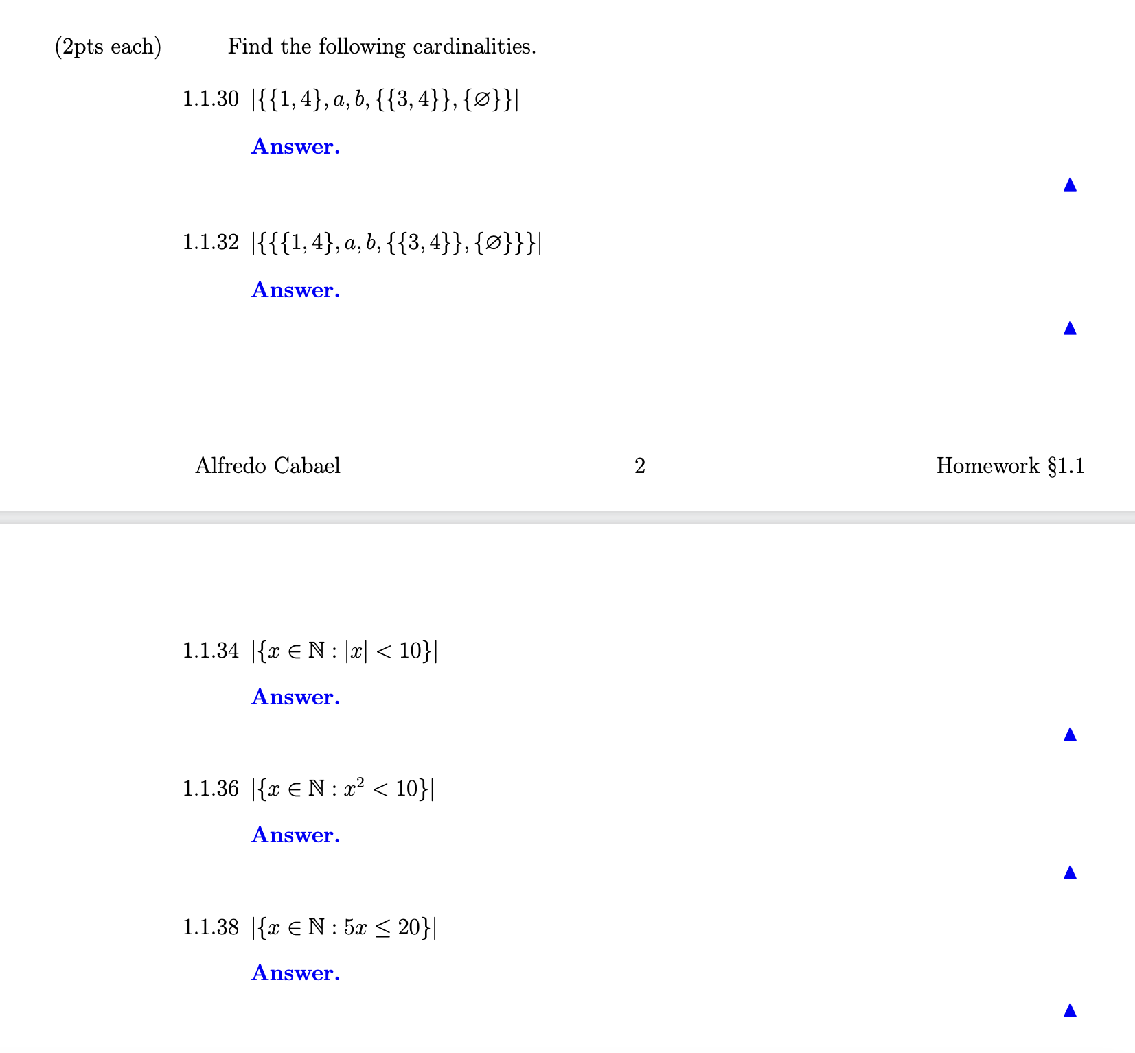 Solved Solve: Find the following cardinalities. (2pts each) | Chegg.com