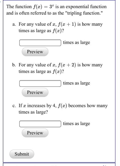 Solved The function f(x) = 3* is an exponential function and | Chegg.com