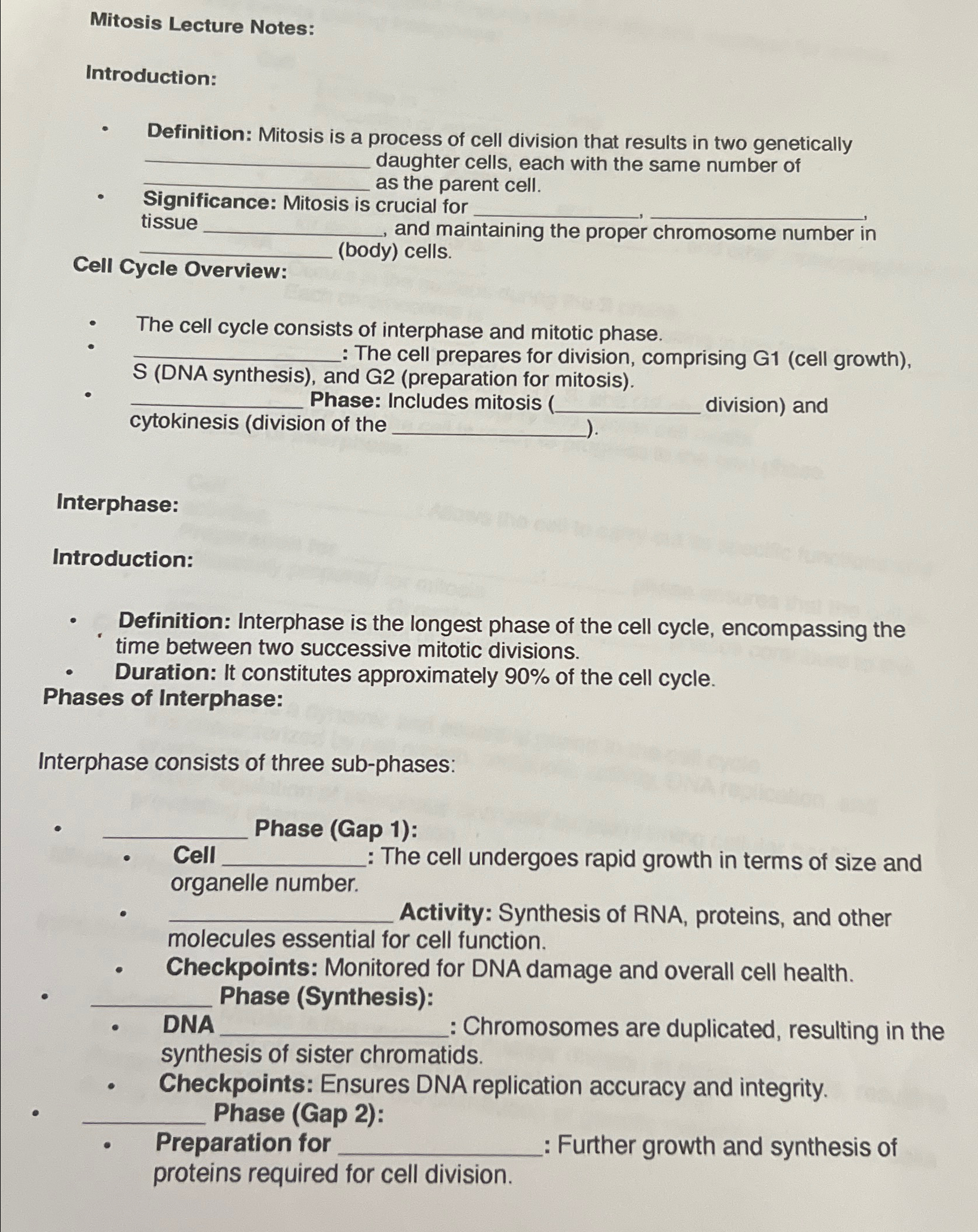 Solved Mitosis Lecture Notes:Introduction:Definition: | Chegg.com