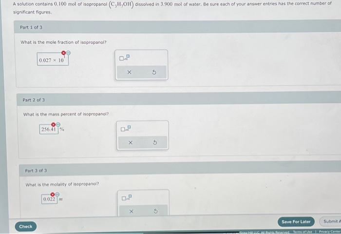 Solved A solution contains 0.100 mol of isopropanol (C3H7OH) | Chegg.com