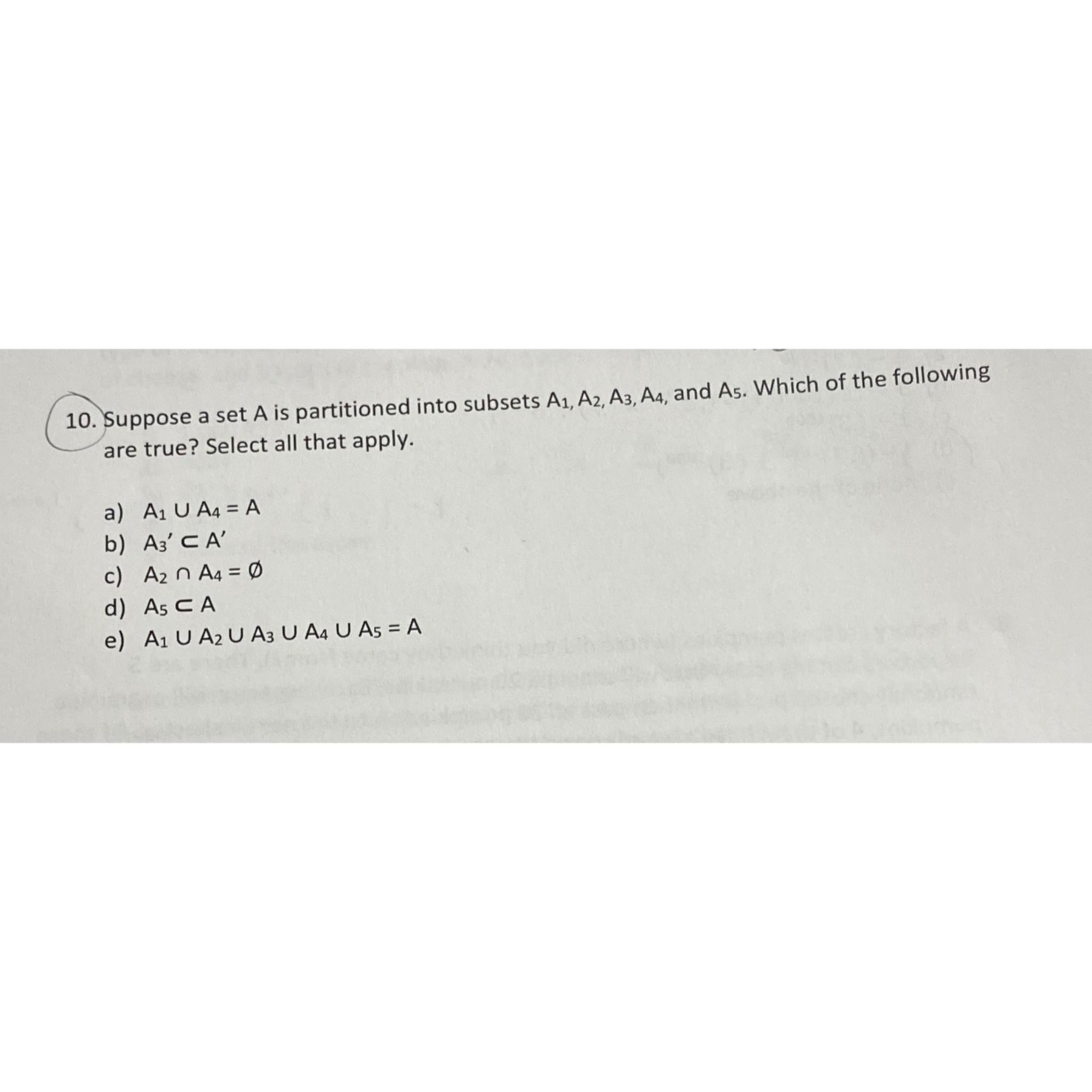 Solved Suppose a set A ﻿is partitioned into subsets | Chegg.com