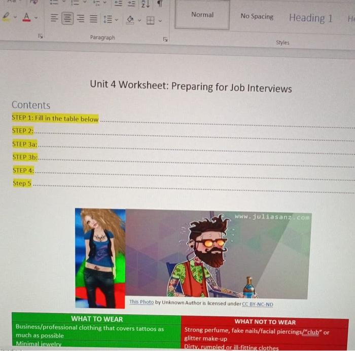 Unit 4 Worksheet: Preparing for Job Interviews | Chegg.com