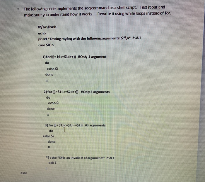 Solved The following code implements the seq command as a | Chegg.com