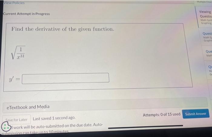 Solved Current Attempt in Progress Find the derivative of | Chegg.com