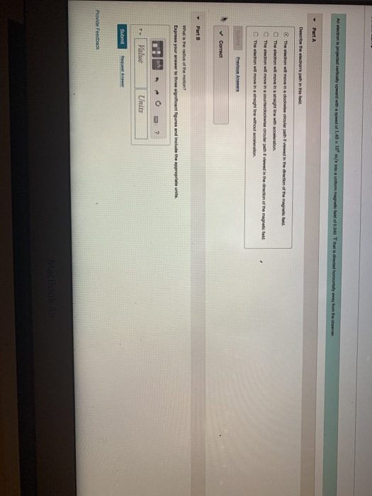 Solved An electron is projected vertically upward weed of | Chegg.com