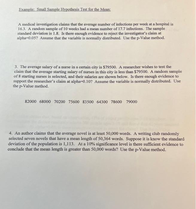 Solved Example: Small Sample Hypothesis Test for the Mean: A | Chegg.com