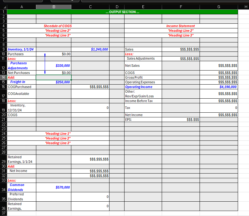 Instructions Prepare A Data Input Section In The