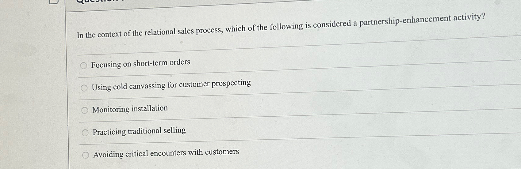 Solved In the context of the relational sales process, which | Chegg.com