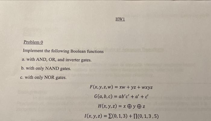 Solved Problem 0 Implement The Following Boolean Functions