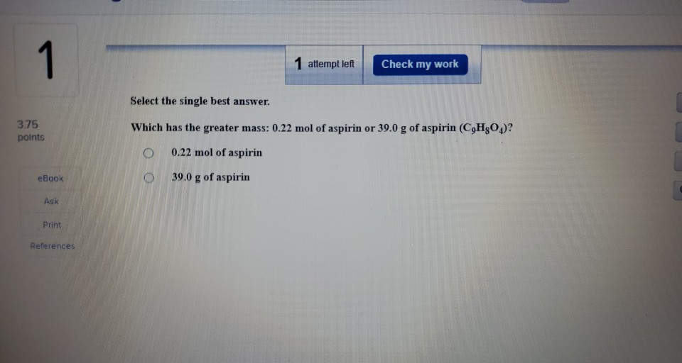 Solved 1 1 attempt left Check my work Select the single best | Chegg.com