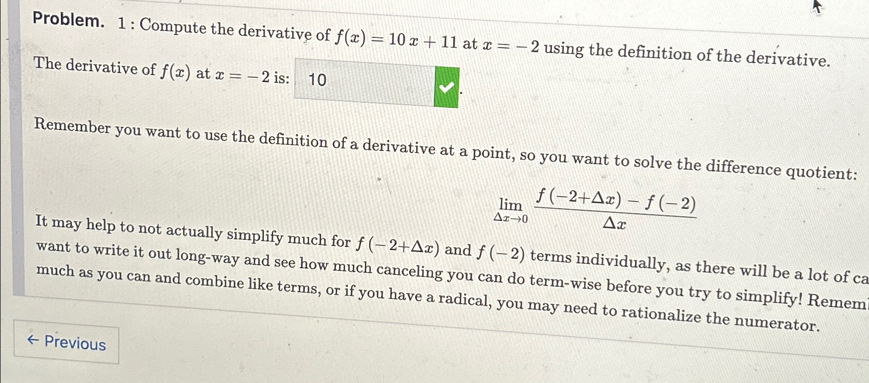 Solved Problem. 1: Compute the derivative of f(x)=10x+11 ﻿at | Chegg.com