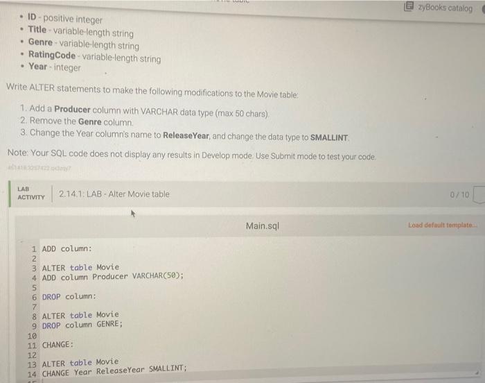 Solved Create A Movie Table With The Following Columns ID Chegg