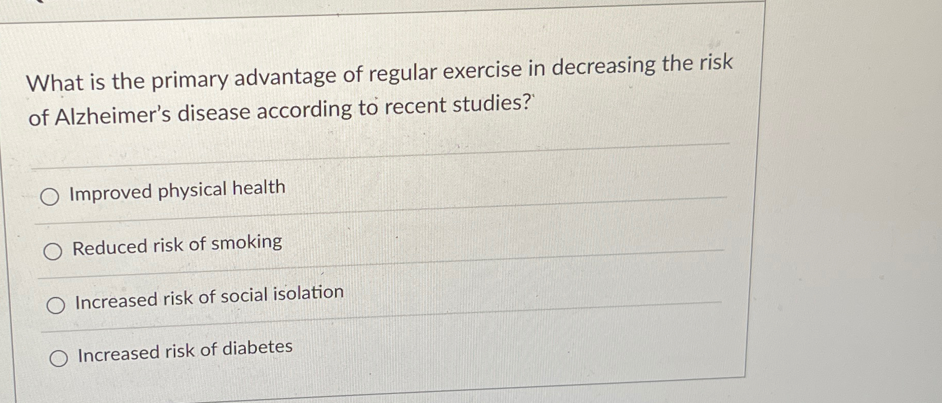 Solved What is the primary advantage of regular exercise in | Chegg.com