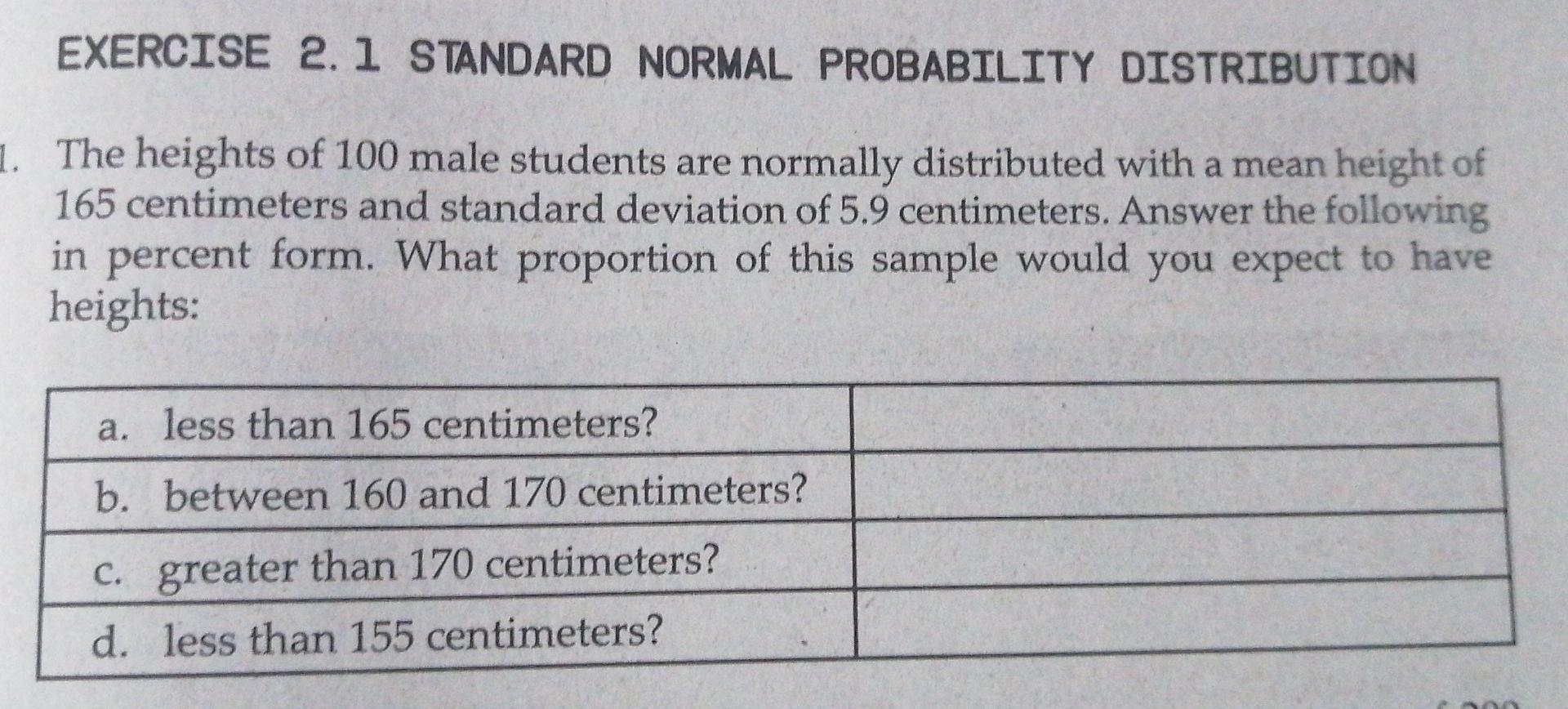 [Solved]: EXERCISE 2.1 STANDARD NORMAL PROBABILITY