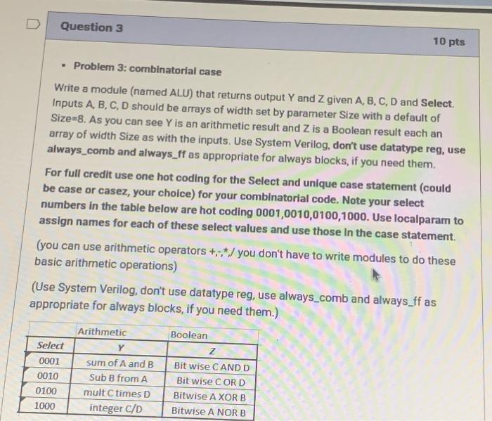Solved D Question 3 . Problem 3: combinatorial case Write a | Chegg.com