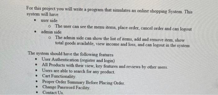 Solved For this project you will write a program that | Chegg.com