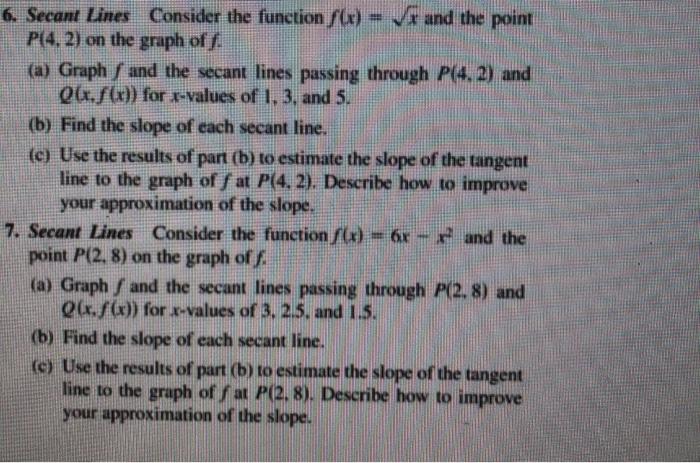 Solved 6. Secant Lines Consider the function f(x) = vr and | Chegg.com