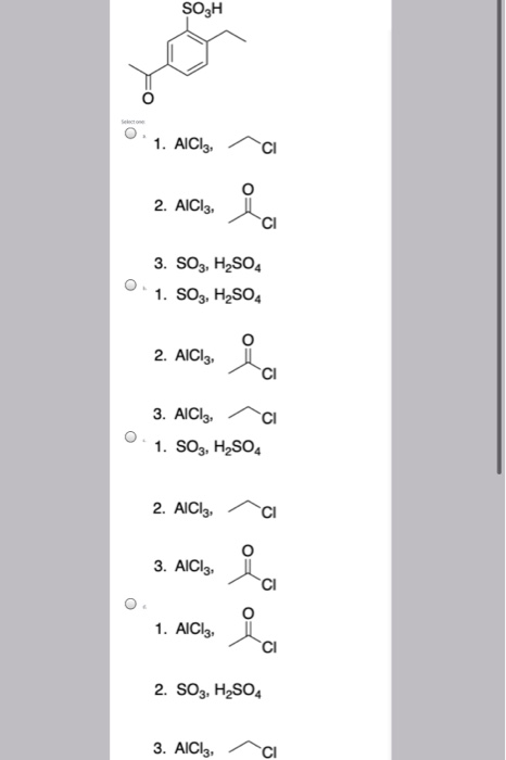 Solved SO3H 1. AICI, 2. AICI, 3. SO3, H2SO4 1. SO3, H2SO4 2. | Chegg.com