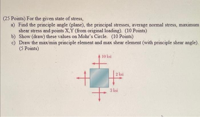 Solved (25 Points) For the given state of stress, a) Find | Chegg.com