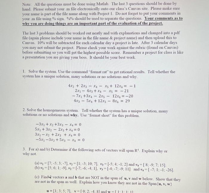 Solved Note: All the questions must be done using Matlab. | Chegg.com