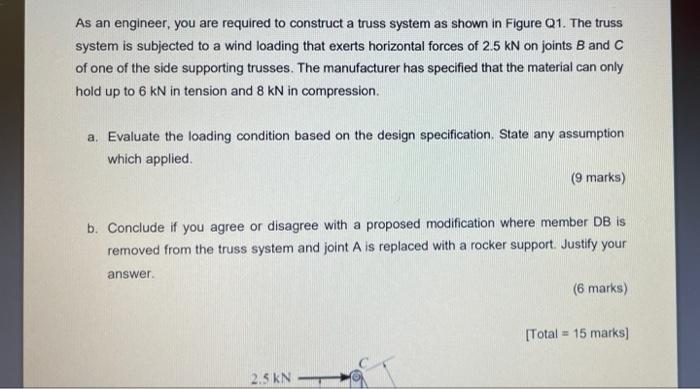 Solved As An Engineer You Are Required To Construct A Truss Chegg