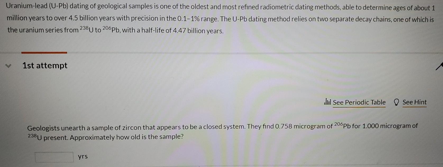 Solved Uranium-lead (U-Pb) dating of geological samples is | Chegg.com