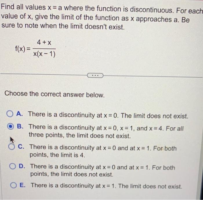 Solved Find all values x= a where the function is | Chegg.com