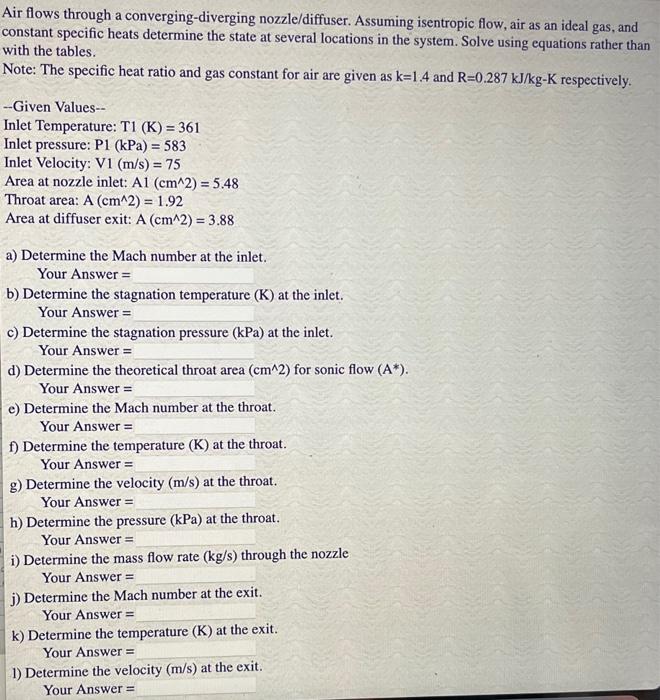 Solved Air flows through a converging-diverging | Chegg.com