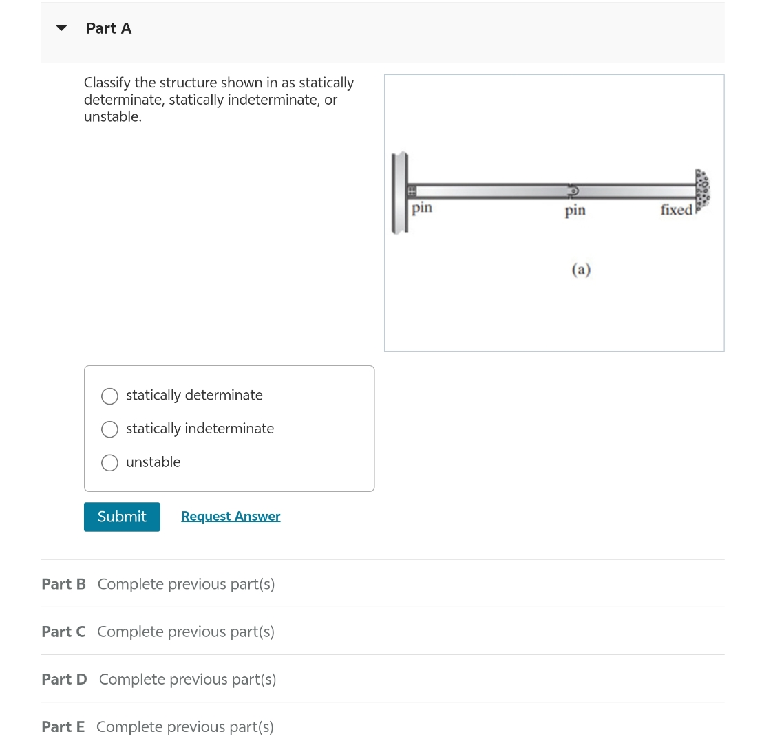 Solved Part AClassify the structure shown in as statically | Chegg.com
