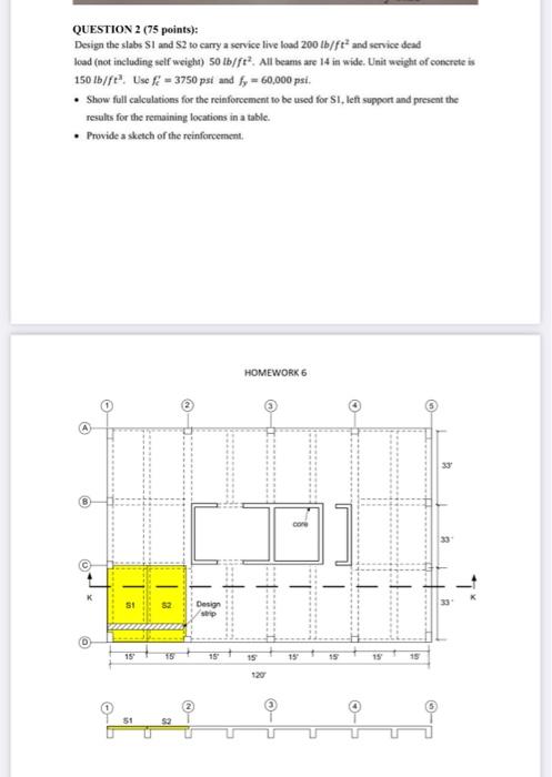 Solved QUESTION 2 (75 points): Design the slabs S1 and S2 to | Chegg.com