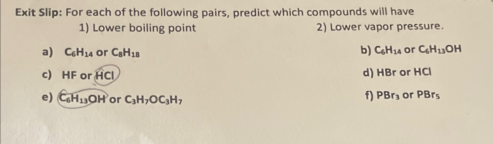 Solved Exit Slip: For each of the following pairs, predict | Chegg.com
