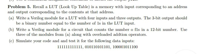 Solved Problem 5. Recall a LUT (Look Up Table) is a memory | Chegg.com
