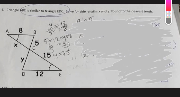 Solved 4. Triangle ABC is similar to triangle EDC. Selve for | Chegg.com