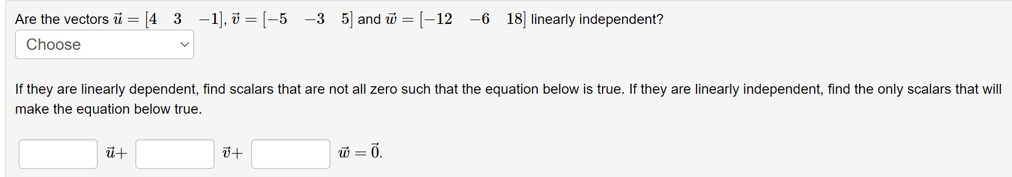 Solved Are the vectors vec(u)=[43-1],vec(v)=[-5-35] ﻿and | Chegg.com