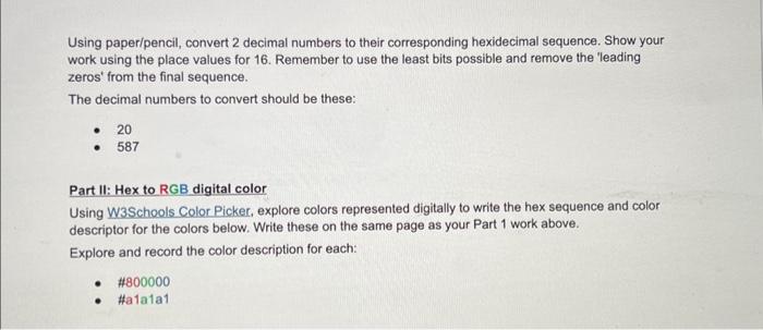 Solved Using paper/pencil, convert 2 decimal numbers to | Chegg.com