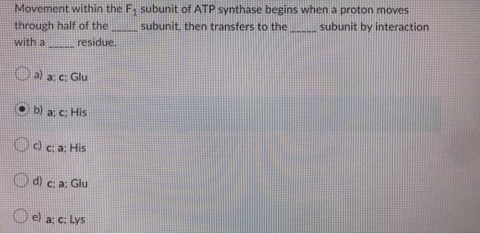 Solved Movement within the F1 subunit of ATP synthase begins | Chegg.com