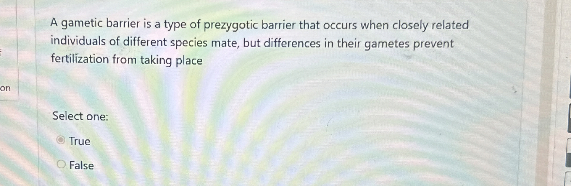 Solved A gametic barrier is a type of prezygotic barrier | Chegg.com
