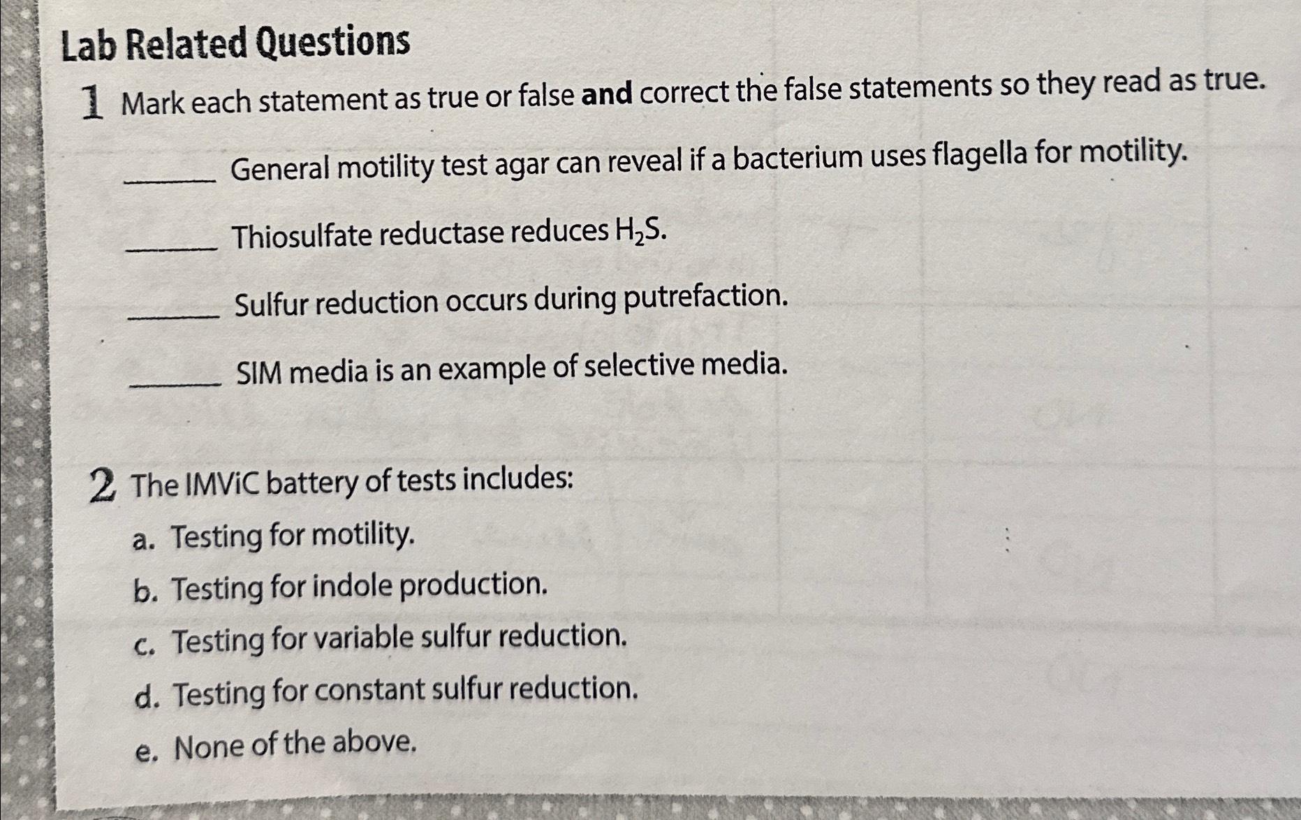 Solved Lab Related Questions1 ﻿Mark each statement as true | Chegg.com