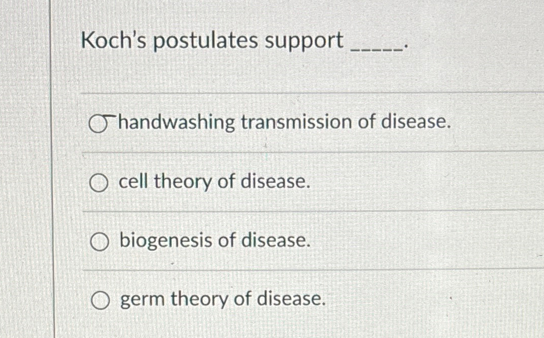 Solved Koch's postulates support q,q,handwashing | Chegg.com