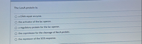 Solved The LexA protein is:a DNA repair encyme.the activator | Chegg.com