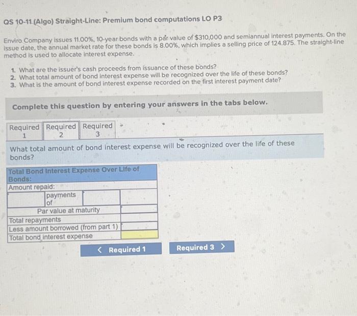 Solved OS 10-11 (Algo) Straight-Line: Premium bond | Chegg.com