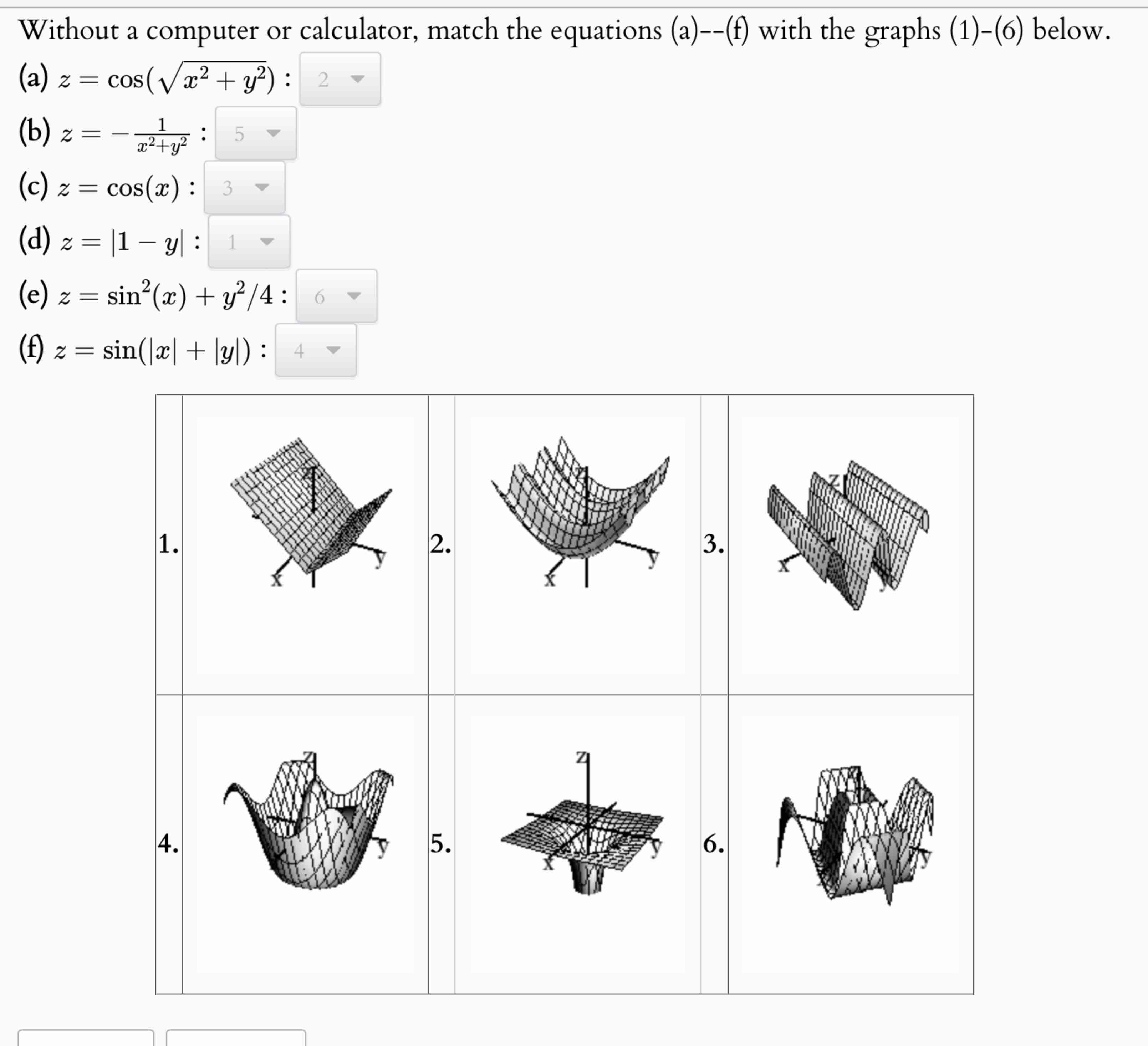 Solved Without a computer or ﻿calculator, match the | Chegg.com